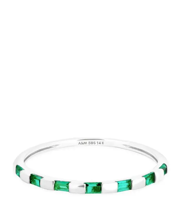ASTRID & MIYU 14 Karat White Gold Emerald Baguette Ring - Silver