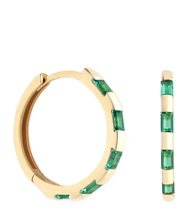 ASTRID & MIYU Yellow Emerald Baguette Hoop Earrings - Gold