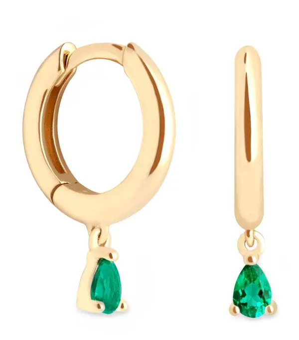 ASTRID & MIYU Yellow Hoop Earrings With Lab-grown Emeralds - Gold