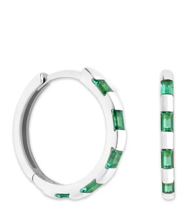 ASTRID & MIYU 14 Karat White Gold Emerald Baguette Hoop Earrings - Silver