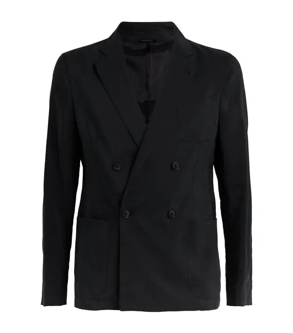 Giorgio Armani Silk-blend Double-breasted Blazer - Blue