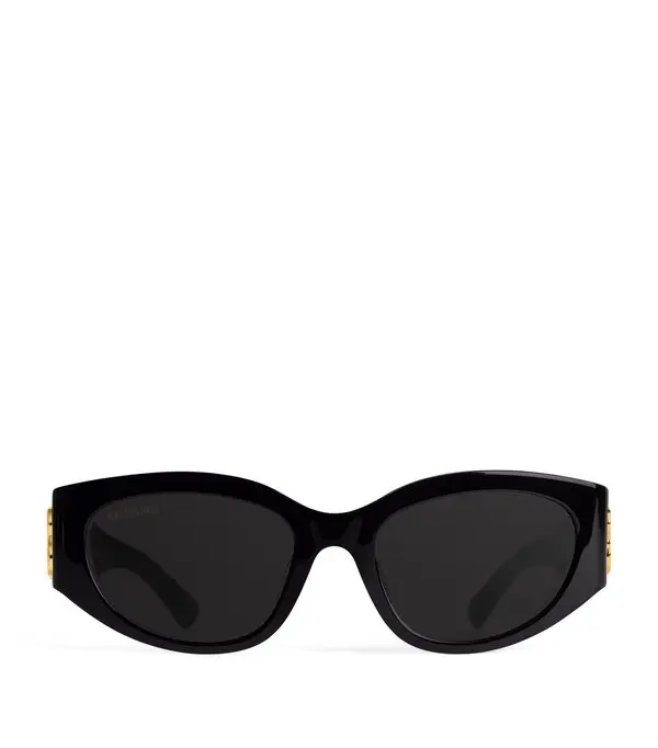 Balenciaga Bossy Round Frame Sunglasses With Gold Tone Logo Detail - Black