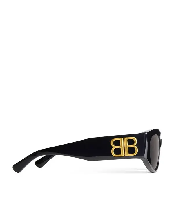 Balenciaga Bossy Round Frame Sunglasses With Gold Tone Logo Detail