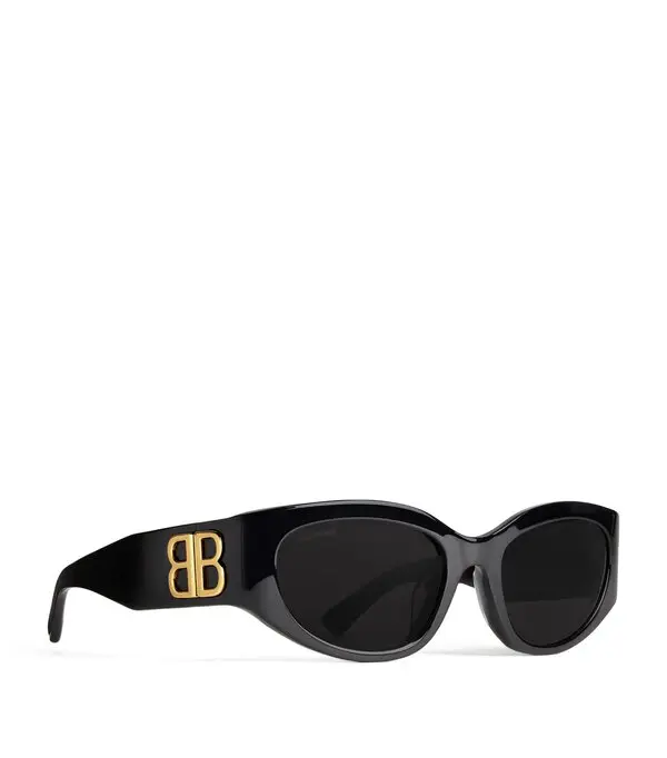 Balenciaga Bossy Round Frame Sunglasses With Gold Tone Logo Detail