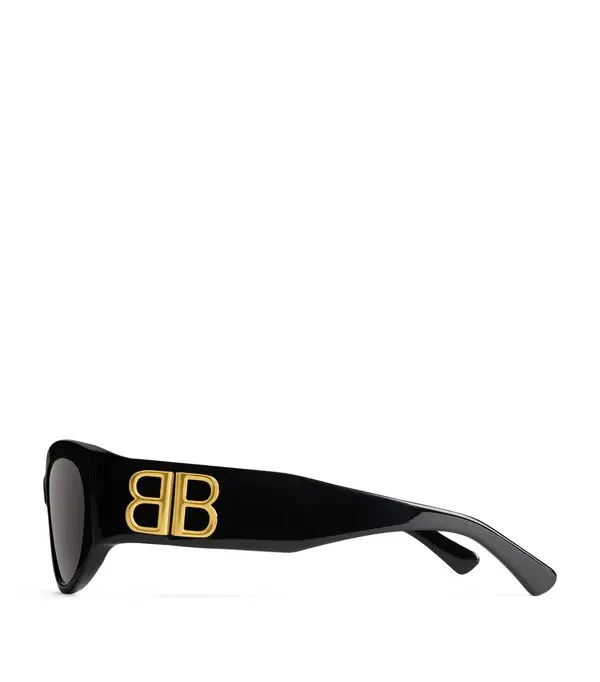 Balenciaga Bossy Round Frame Sunglasses With Gold Tone Logo Detail