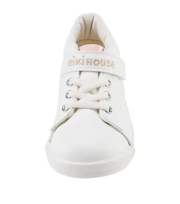 MIKI HOUSE White Leather Velcro And Lace Up Sneakers