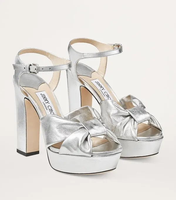 JIMMY CHOO Heloise Leather Platform Sandals - Silver