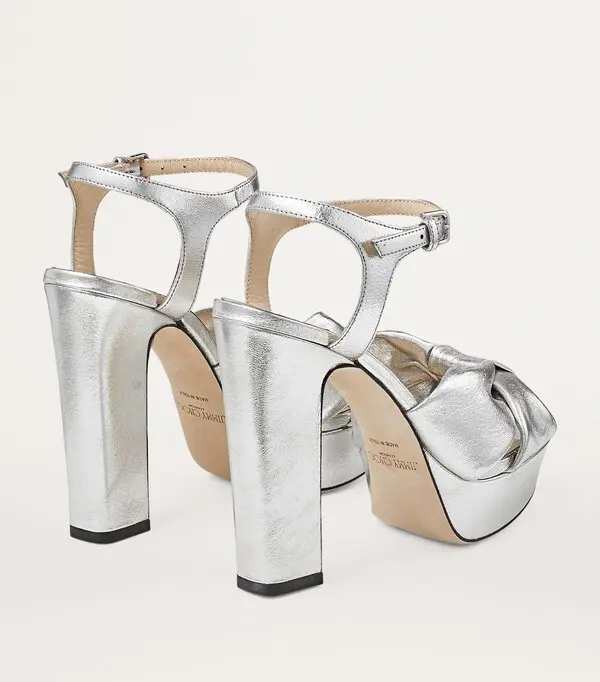 JIMMY CHOO Heloise Leather Platform Sandals - Silver