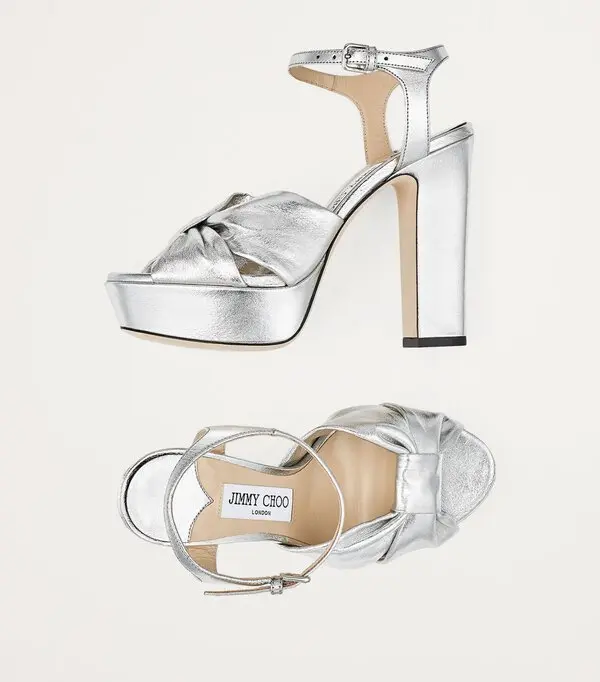 JIMMY CHOO Heloise Leather Platform Sandals - Silver