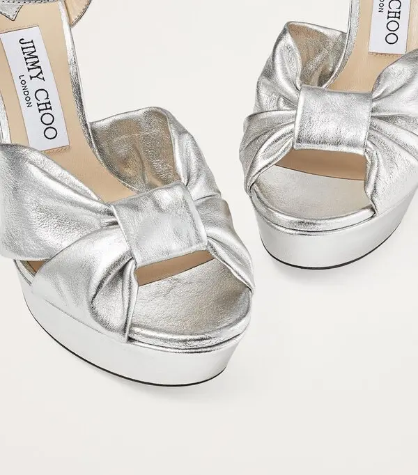 JIMMY CHOO Heloise Leather Platform Sandals - Silver