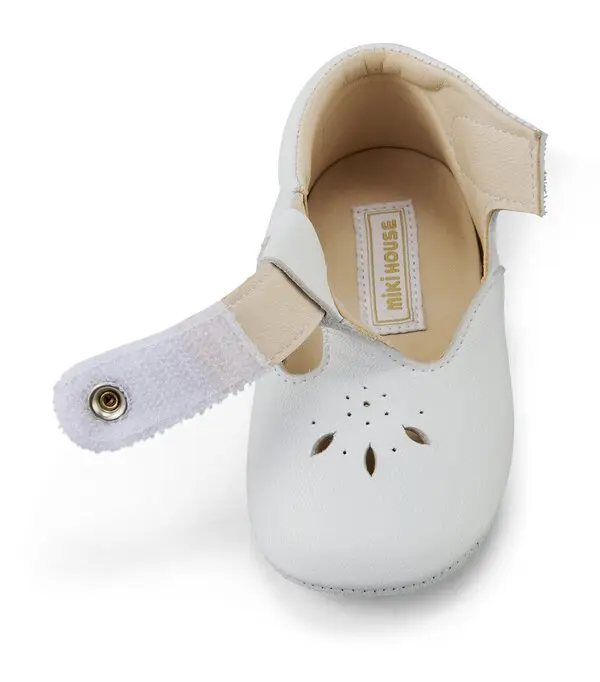 MIKI HOUSE Leather T-bar Booties With Floral Cutouts