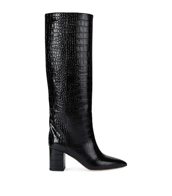 Paris Texas Croc-embossed Leather Knee-high Block Heel Boots - Black