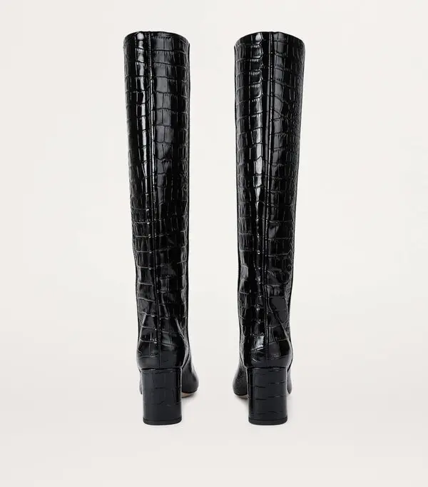 Paris Texas Croc-embossed Leather Knee-high Block Heel Boots