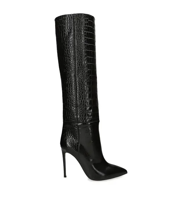 Paris Texas Croc-embossed Leather Knee-high Stiletto Boots - Black