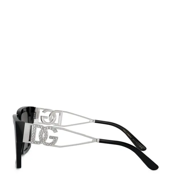 Dolce & Gabbana Oversized Square Frame Sunglasses With Crystal Embellished Logo - Black