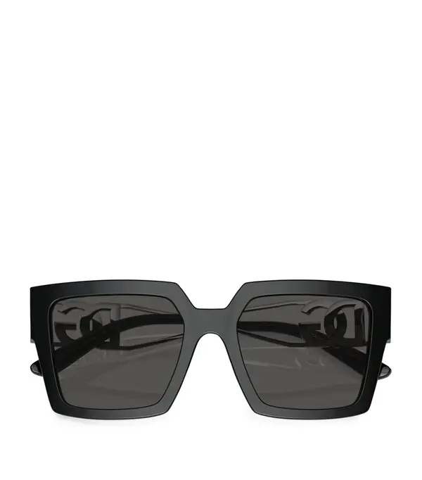 Dolce & Gabbana Oversized Square Frame Sunglasses With Crystal Embellished Logo - Black