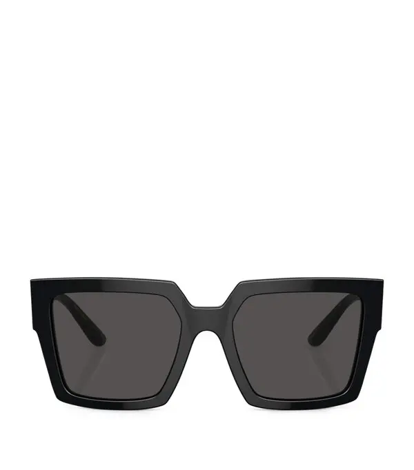 Dolce & Gabbana Oversized Square Frame Sunglasses With Crystal Embellished Logo - Black