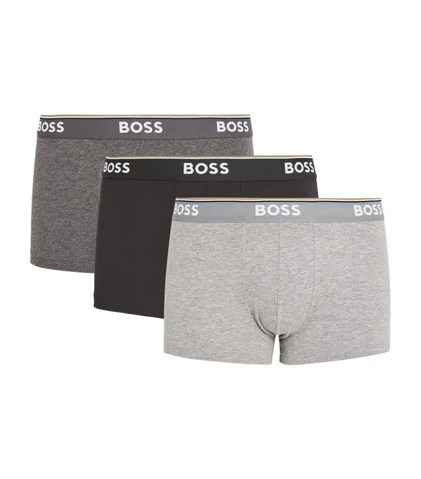 BOSS Stretch-cotton Logo Trunks - Grey
