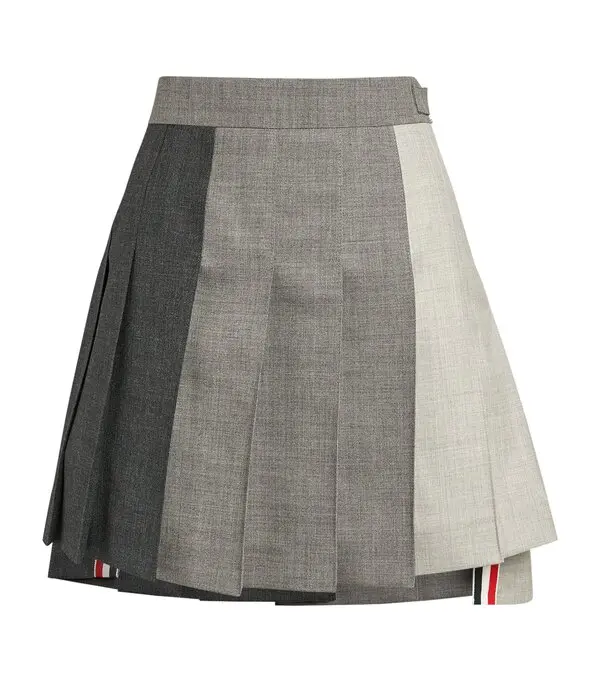 Thom Browne Pleated Mini Skirt With Tricolour Stripe Detailing - Grey