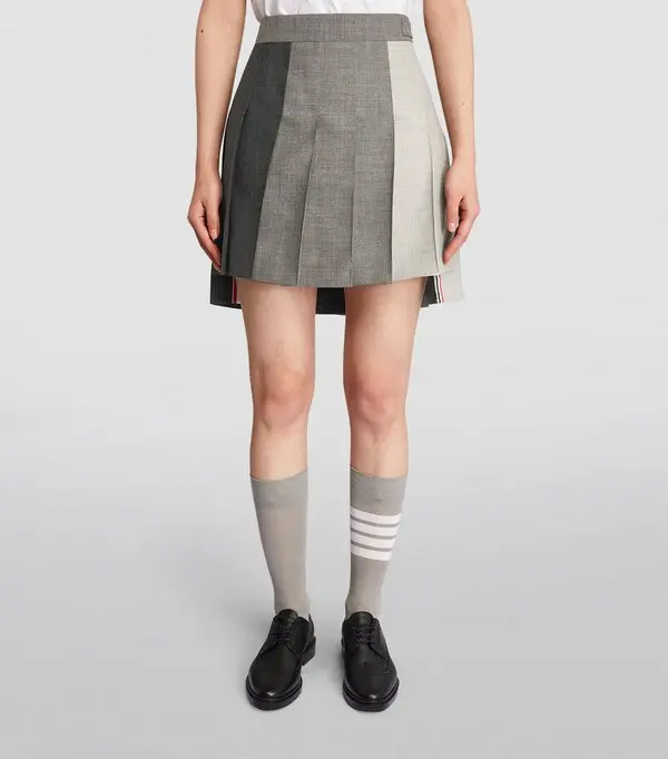 Thom Browne Pleated Mini Skirt With Tricolour Stripe Detailing