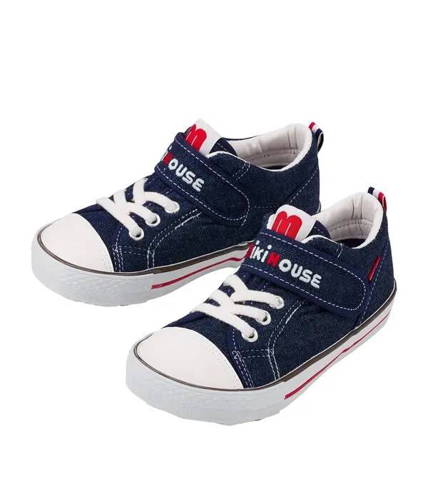 MIKI HOUSE Blue Denim Velcro Low-top Sneakers