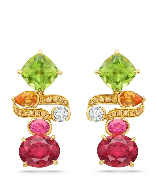 BOODLES French Diamond And Mixed Gemstone Drop Earrings - Gold