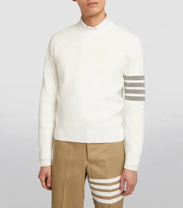 Thom Browne 4-bar Stripe Crew Neck Sweater - White