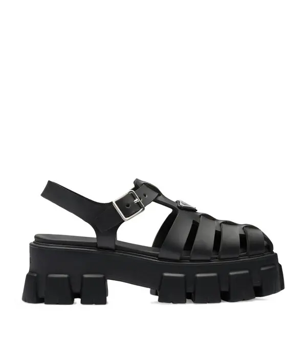 Prada Leather Monolith Platform Sandals - Black