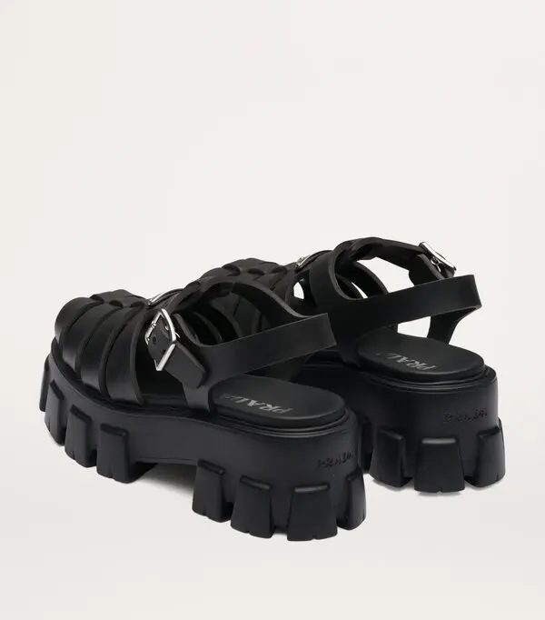 Prada Leather Monolith Platform Sandals - Black