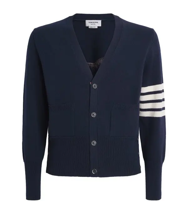 Thom Browne Virgin Wool 4-bar Stripe Cardigan - Navy