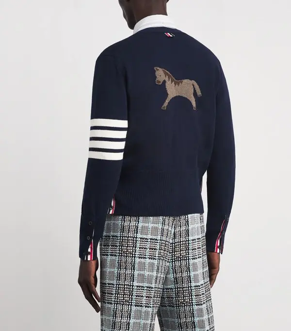 Thom Browne Virgin Wool 4-bar Stripe Cardigan - Navy