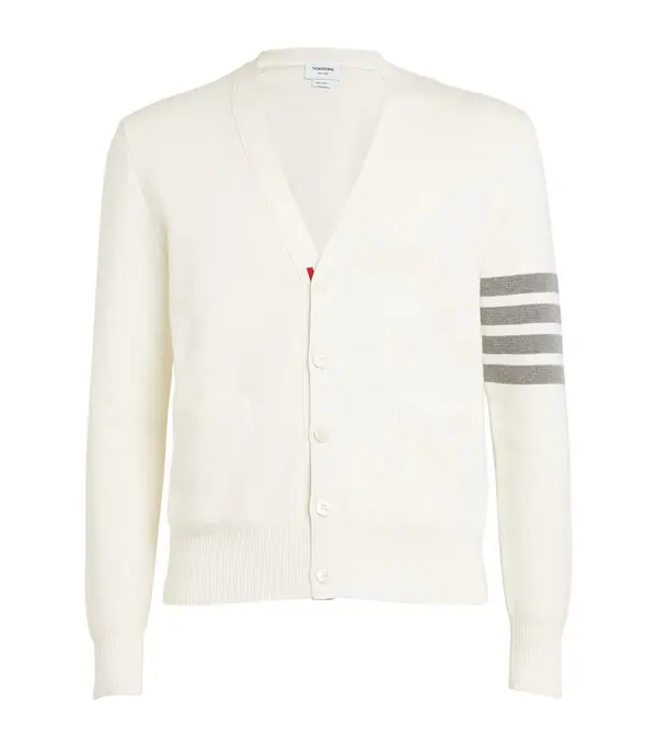 Thom Browne Cotton V-neck Cardigan With Signature Stripes - White