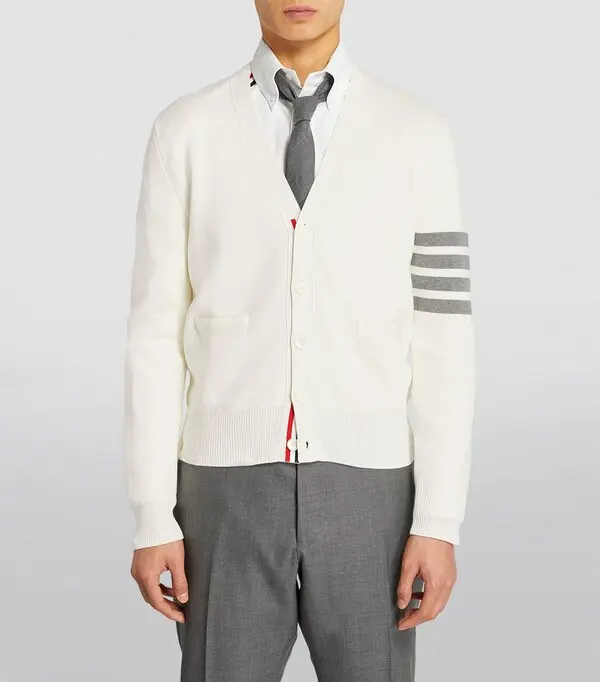 Thom Browne Cotton V-neck Cardigan With Signature Stripes