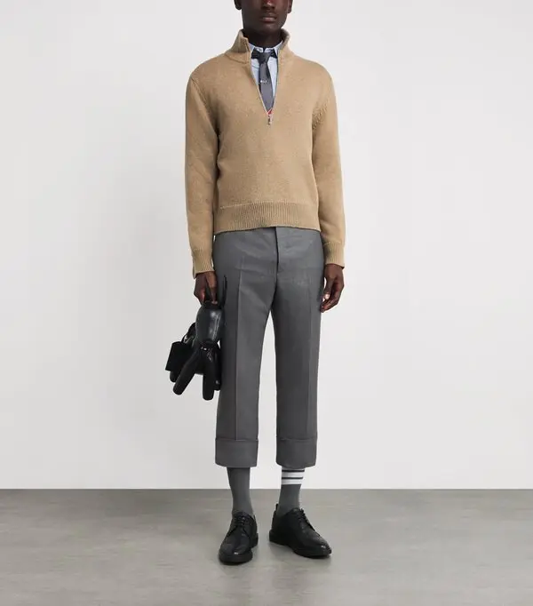 Thom Browne Wool Tailored Trousers With Tricolour Stripes - Grey