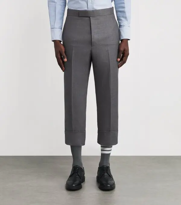 Thom Browne Wool Tailored Trousers With Tricolour Stripes - Grey