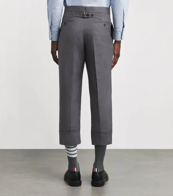 Thom Browne Wool Tailored Trousers With Tricolour Stripes - Grey