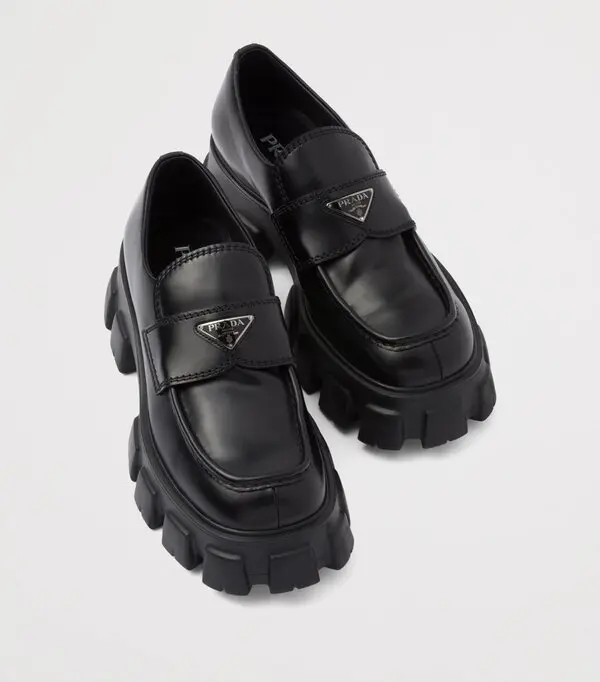 Prada Brushed Leather Monolith Loafers