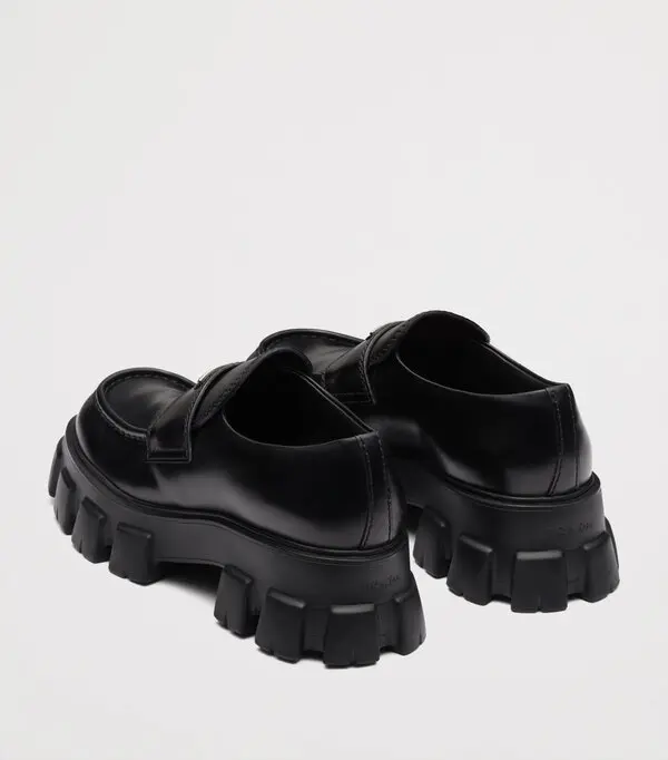 Prada Brushed Leather Monolith Loafers