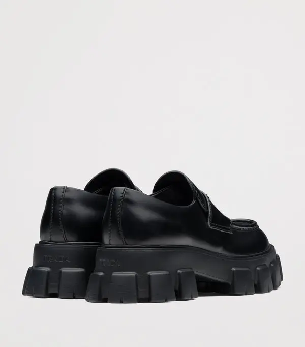 Prada Brushed Leather Monolith Loafers