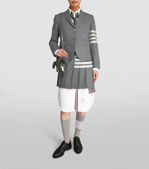 Thom Browne Pleated Mini Skirt With 4-bar Stripes - Grey