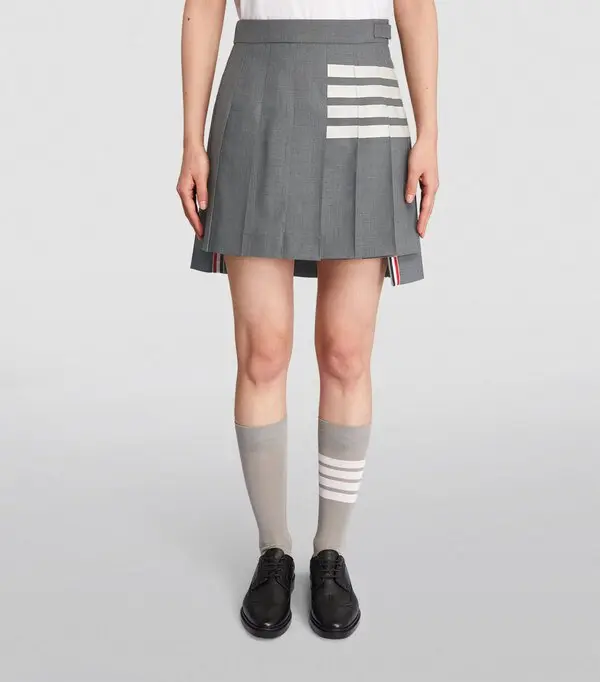 Thom Browne Pleated Mini Skirt With 4-bar Stripes - Grey