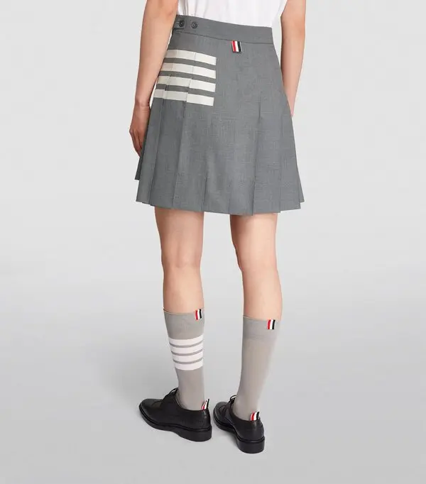 Thom Browne Pleated Mini Skirt With 4-bar Stripes - Grey