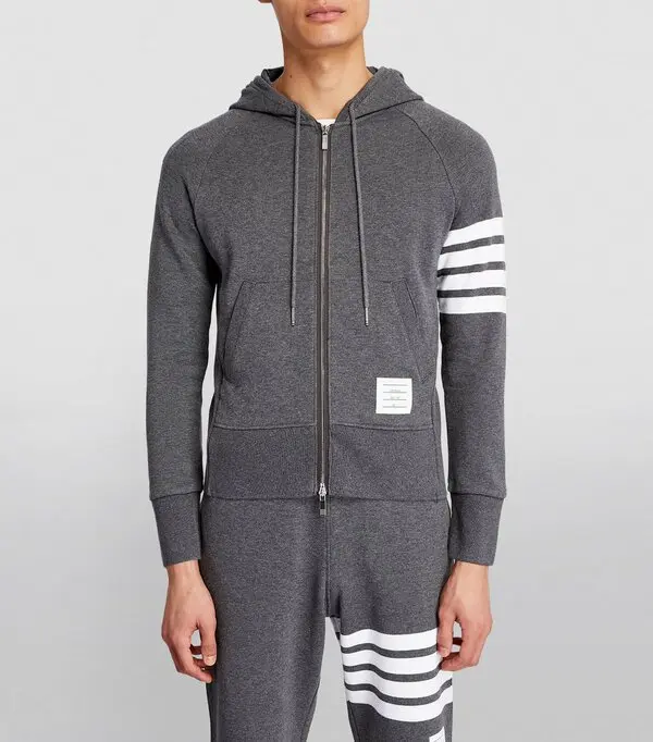 Thom Browne Four-stripe Zip-up Hoodie - Grey