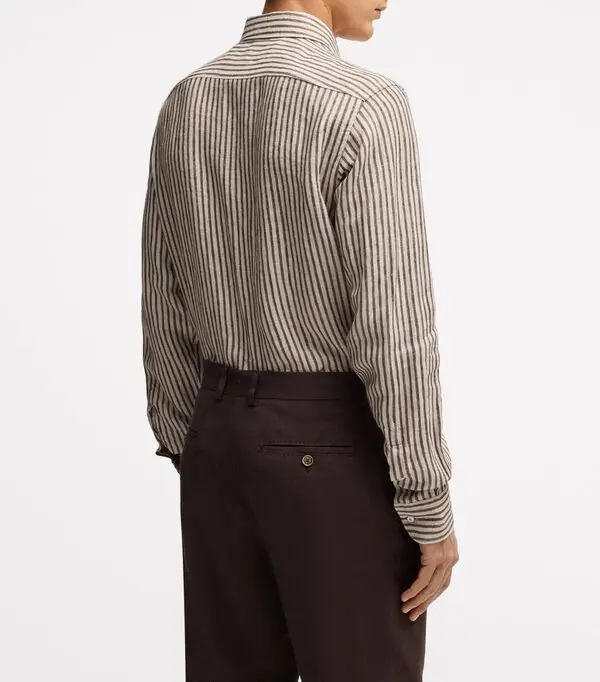 BOSS Linen Striped Shirt - Brown