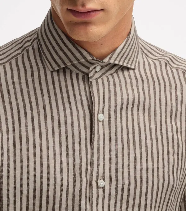 BOSS Linen Striped Shirt - Brown