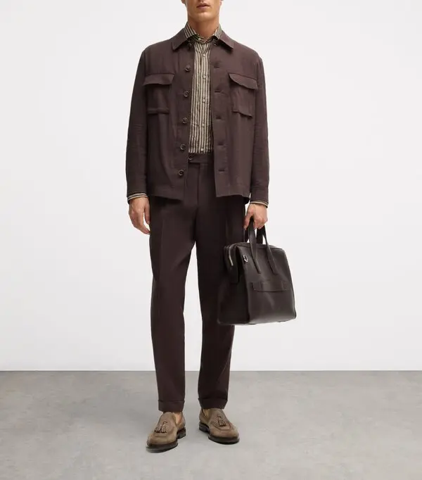 BOSS Linen Striped Shirt - Brown