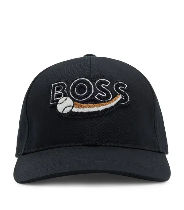 BOSS Cotton Baseball Cap With Appliqu - Black