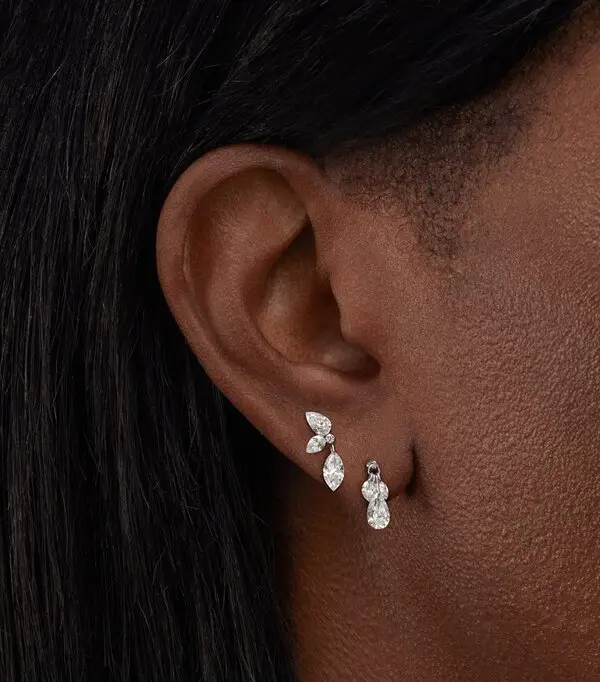 MARIA TASH Floating Pear Diamond Plume Threaded Charm Earring