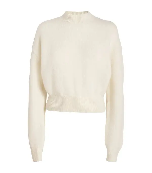 Jacquemus Alpaca Wool-blend Cropped Sweater With Logo Detail - Ivory