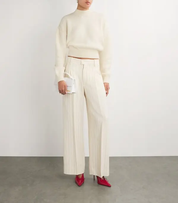 Jacquemus Alpaca Wool-blend Cropped Sweater With Logo Detail - Ivory